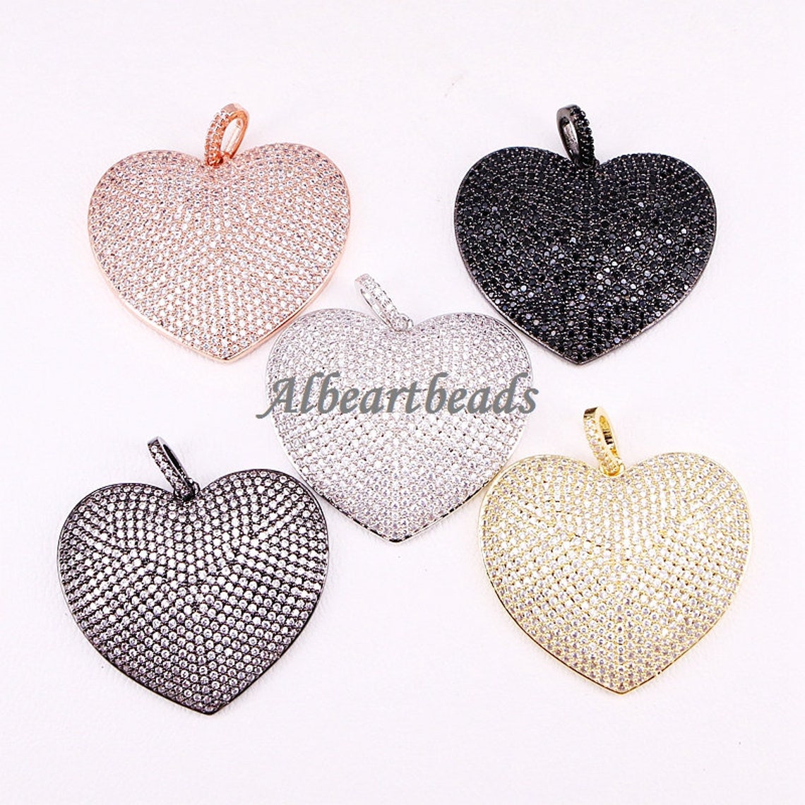 AZYZ300-4100 Micro Pave Full CZ Stone Lovely Heart Necklace Pendants ...