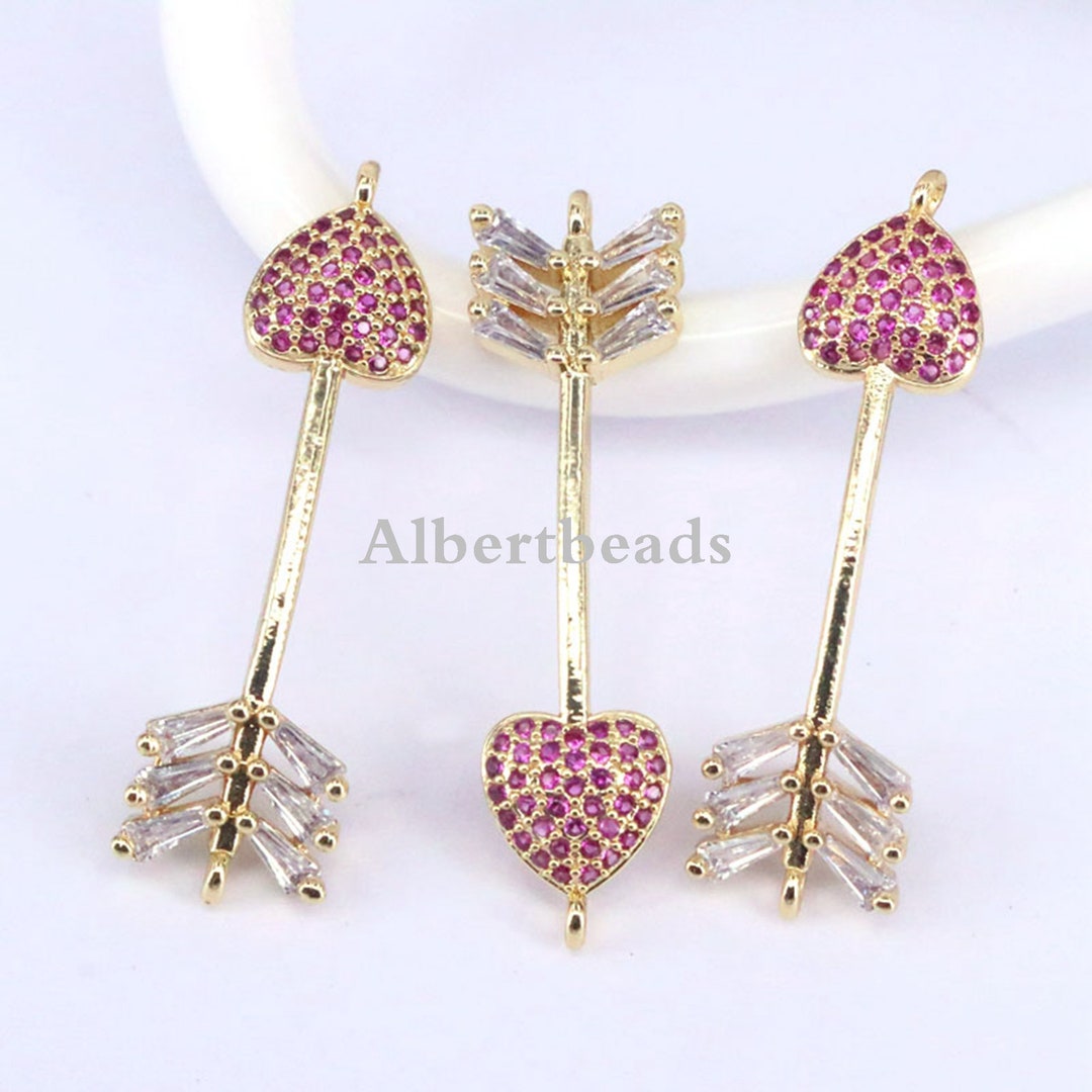 10PCS, Cupid's Arrows Connector Beads for Bracelets, Heart CZ Arrow ...
