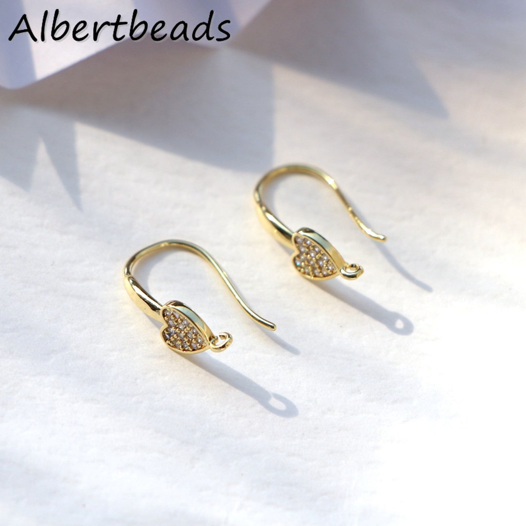 10 Pairs, 18K Gold Plated Ear Wires, Cubic Pave Earring Hooks, Fish ...