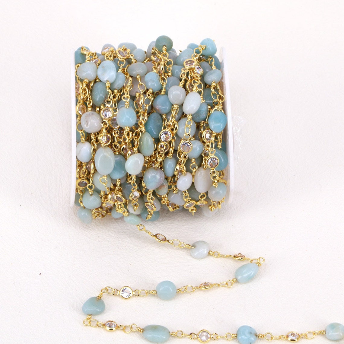 3 Meters, Nature Stone Bead Chain, Quartz Beaded Chains, 18K Gold ...
