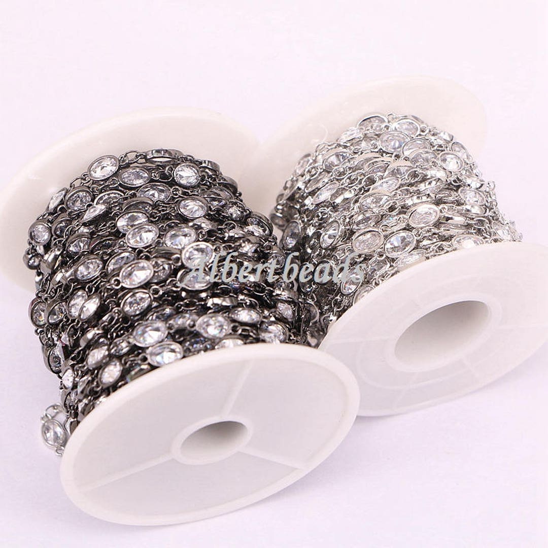 Metal Wire Wrapped Links CZ Chains, Faceted Cubic Zircon Oval Loose ...