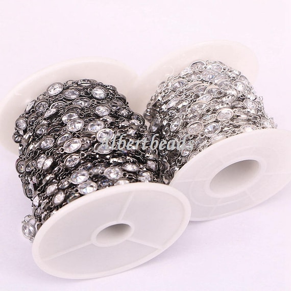 Metal Wire Wrapped Links CZ Chains Faceted Cubic Zircon Oval - Etsy