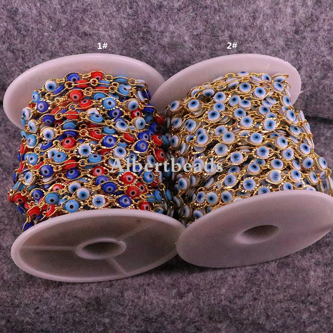 5 Meters, Multi-color Enamel Horse Eye Shaped Evil Eye Rosary Chain ...