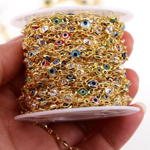 5 Meters, Evil Eye Chains, Evil Eye Enamel Chain, Coin Lampwork Glass ...