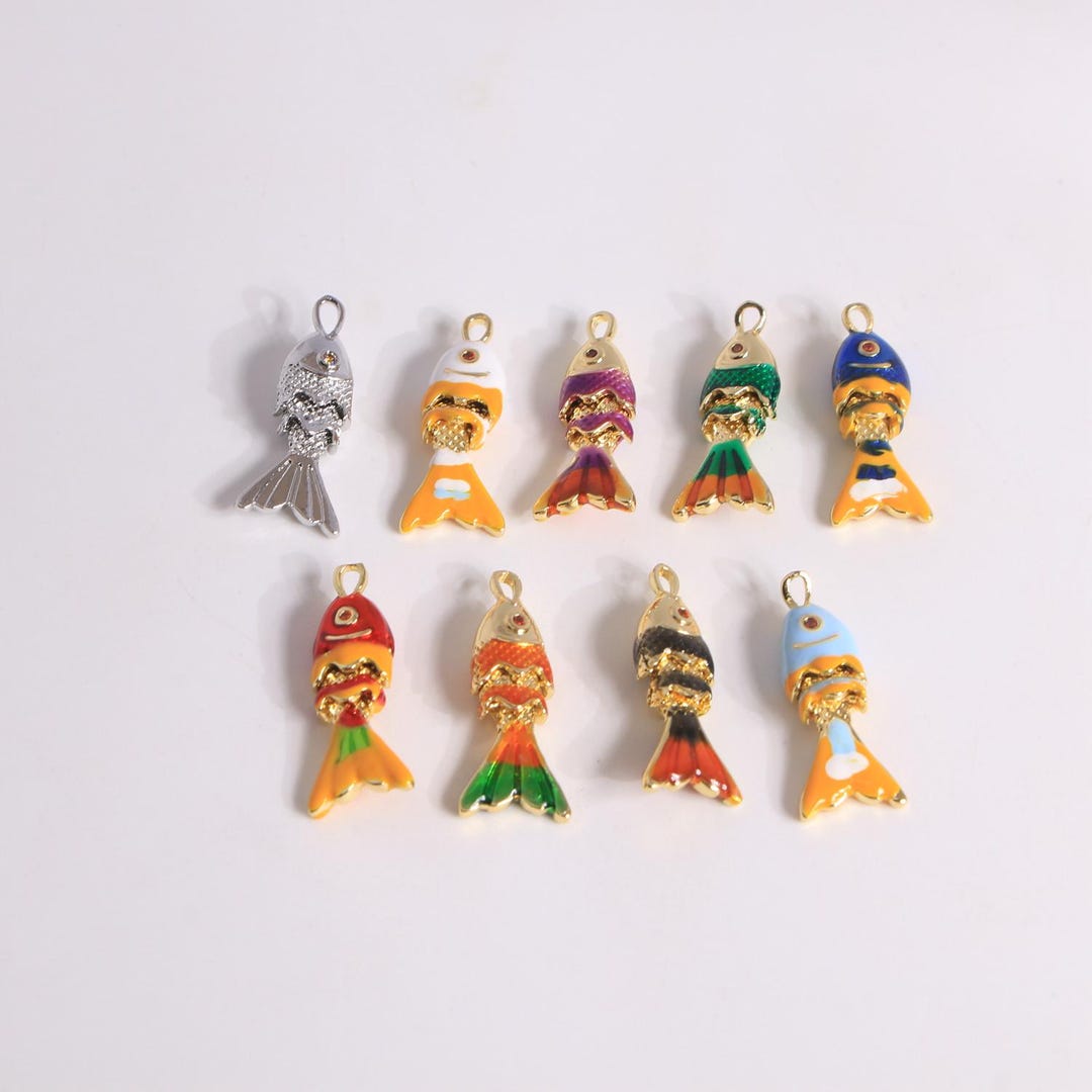 10PCS, Fish Jewelry,enamel Tropical Fish Pendant, 18K Gold Plated Fish ...