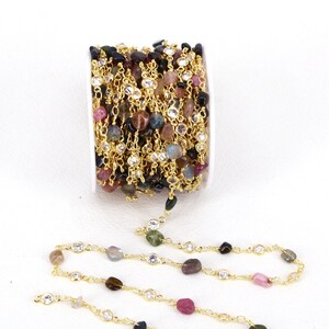 3 Meters, Nature Stone Bead Chain, Quartz Beaded Chains, 18K Gold ...