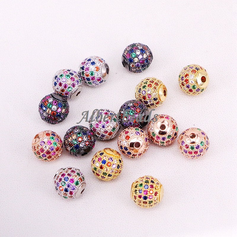 AZYZ316-5491 Round Ball CZ Beads DIY Metal Bead Brass Micro Pave Cubic ...