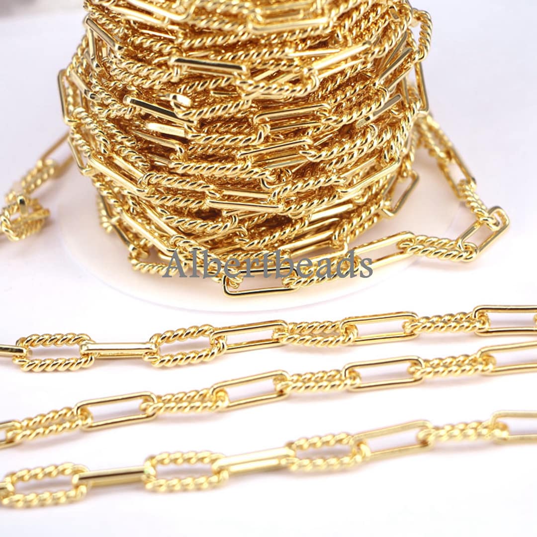 3 Meters, Link Cable Chain Necklace Gold Color Oval Chain for Women Men ...