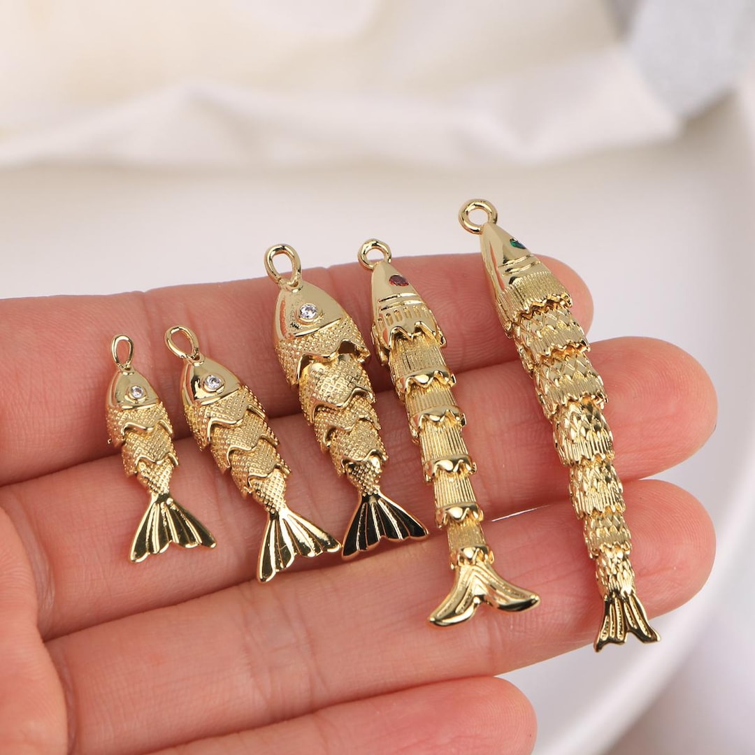 10PCS, Gold Plated 3D Fish Charm, Pave Fish Charm, Gold Fish Pendant ...