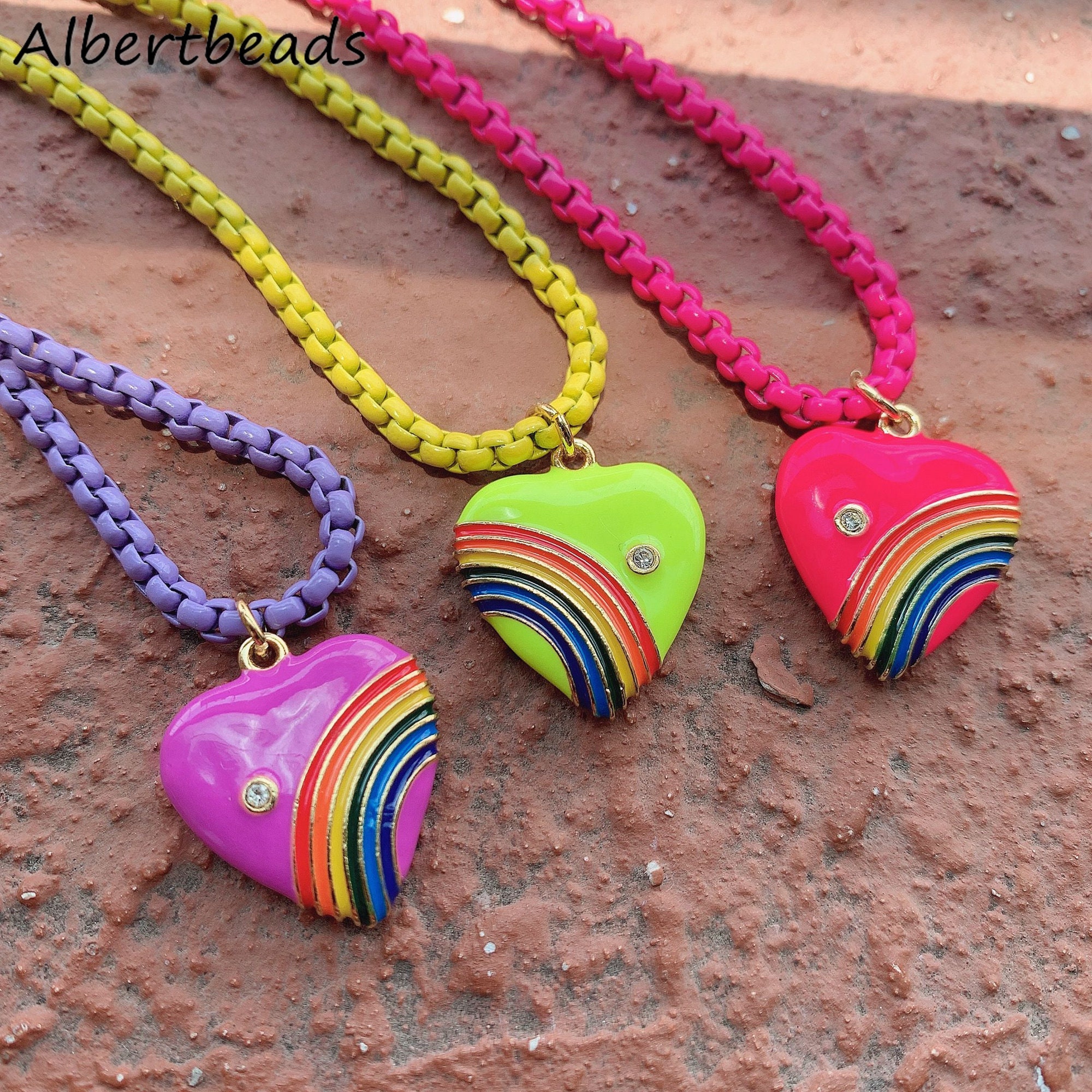 3-5PCS Vintage Style Rainbow Heart Charms Necklace Enamel - Etsy