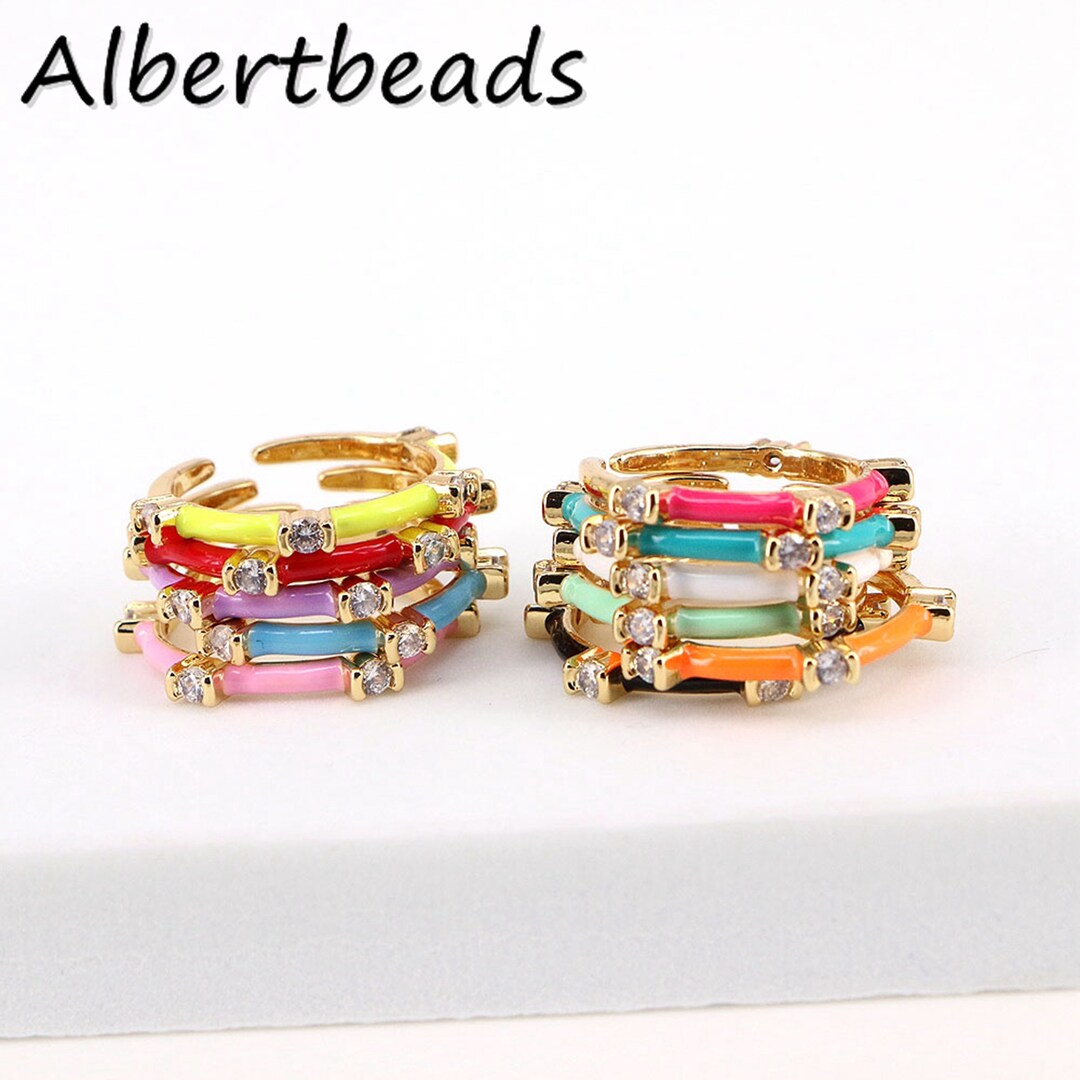 5PCS, Enamel Stack Ring Colorful Enamel Stackable Ring With Crystals ...