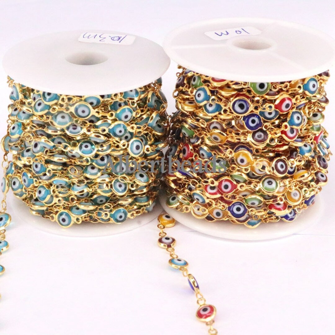 5 Meters, Metal Eye Chains Colorful Eye Rosary Beads Chain Necklace DIY ...