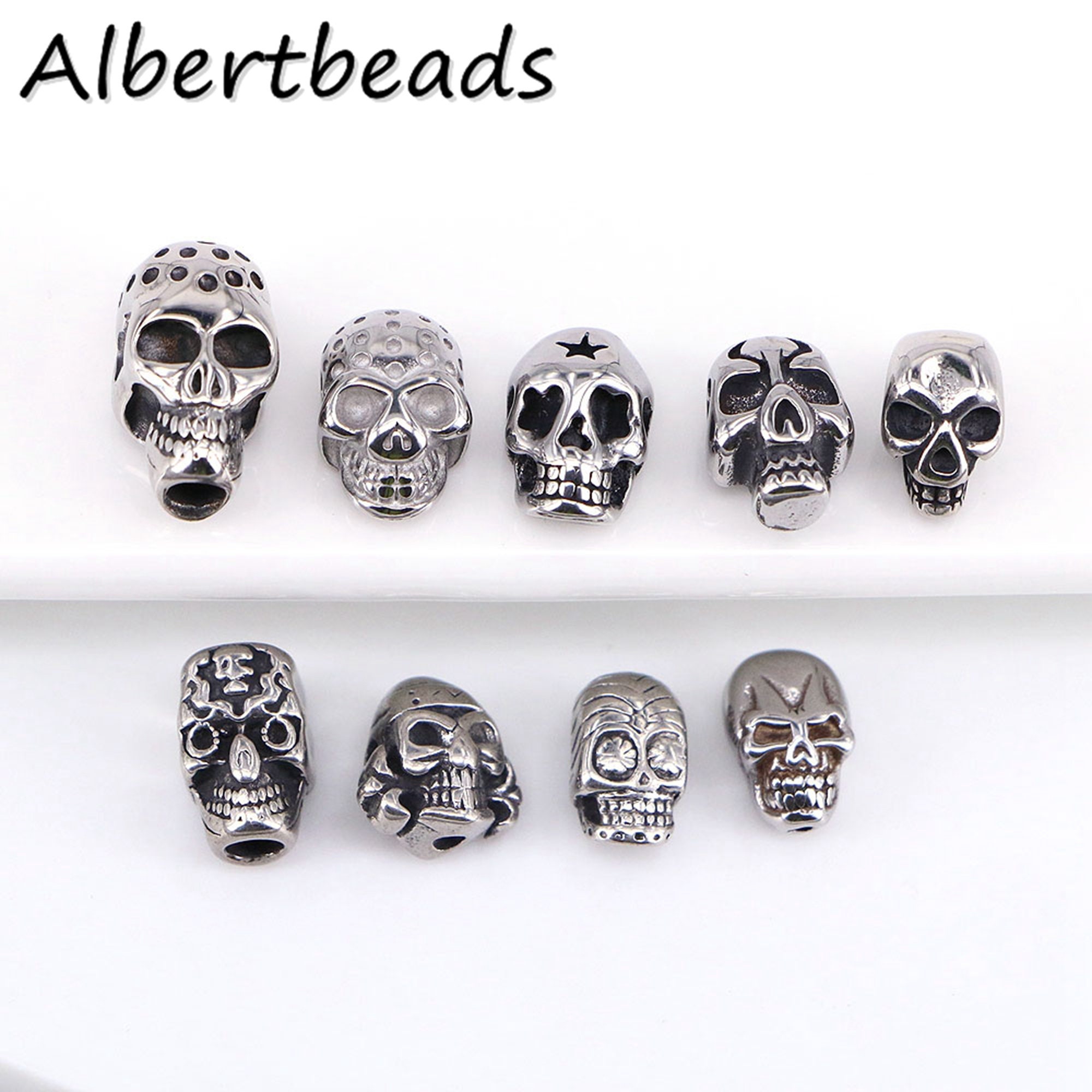 50PCS, Skull Bead Stainless , Skull Head Beads, Stainless Steel Beads ...