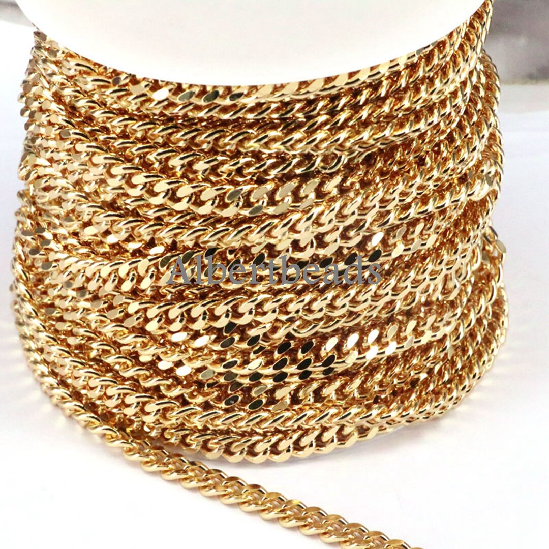 5 Meters, Metal Gold Color Curb Link Chain 6mm Width Bulk Jewelry ...