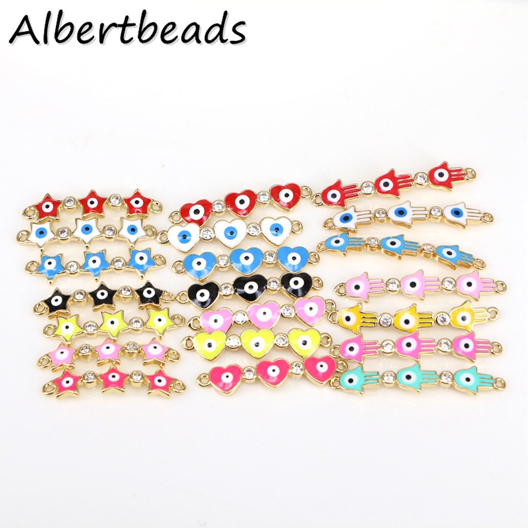 10PCS, Enamel Star Evil Eye Charm, Heart Eye Connector, Hamsa Hand Eye ...