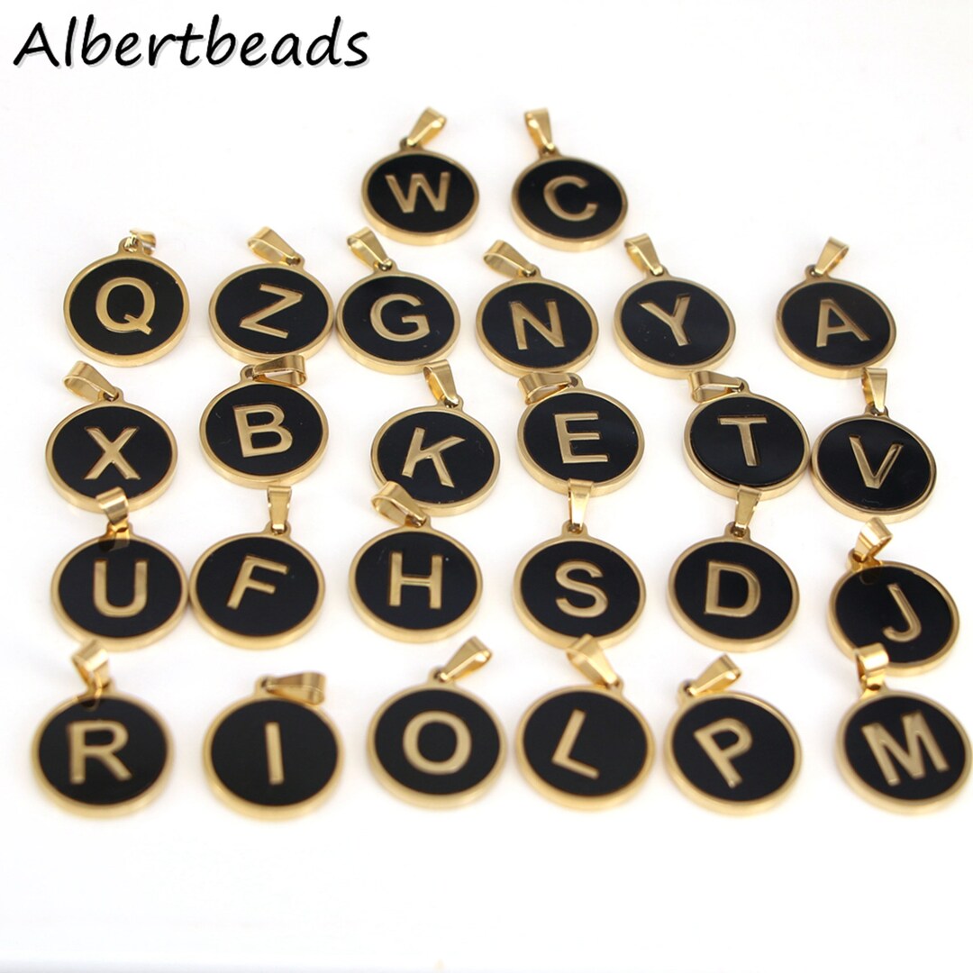 26pcs,letter Shell Pendant, Round Letter Charm, Alphabet Charm, 26 ...