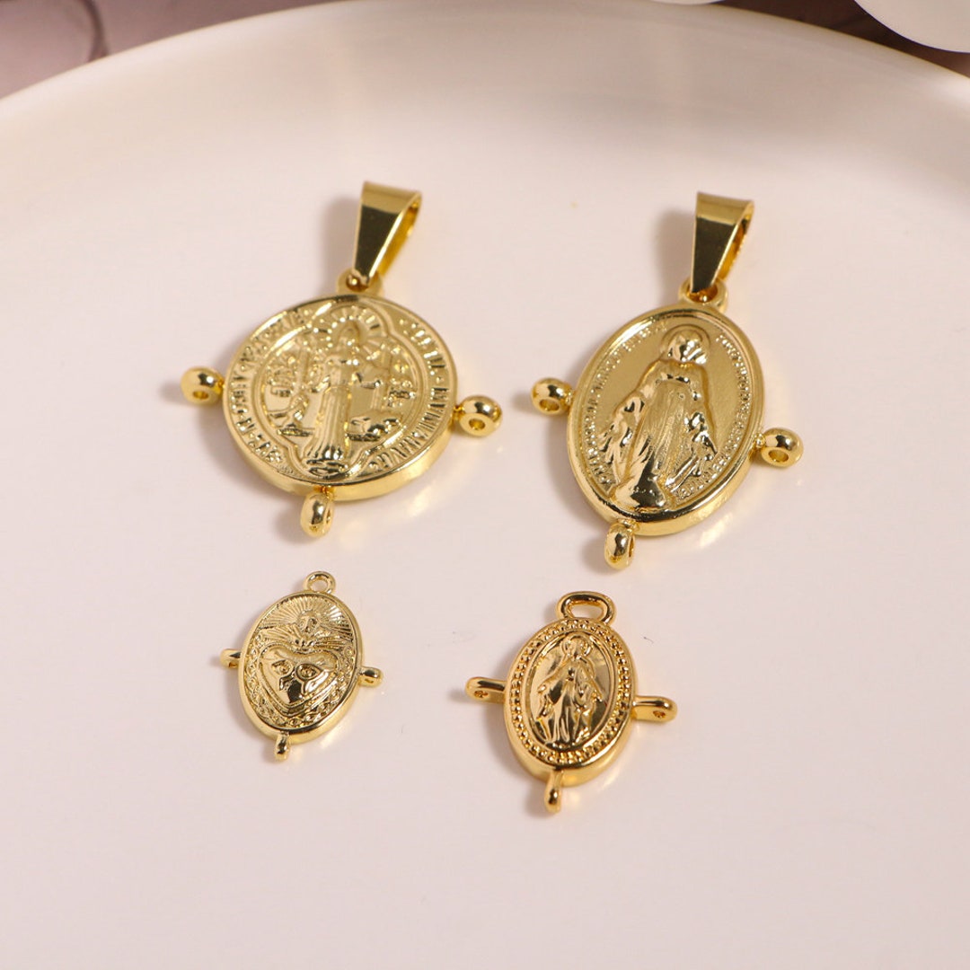 10PCS, 4 Holes Gold Virgin Mary Pendant Connector, Virgin Mary Charm ...