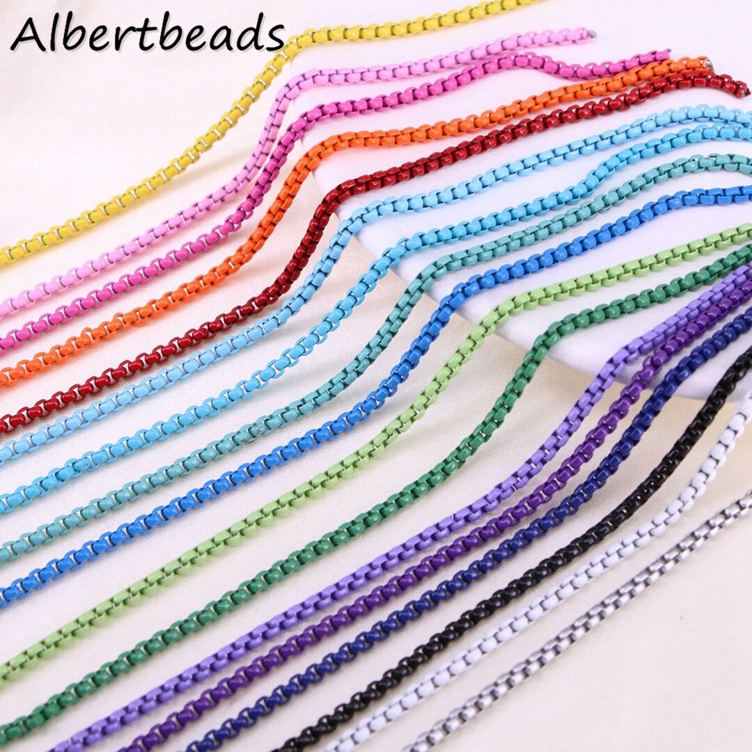 10 Meters, Retro Style Chain Necklace, Colorful Enamel Chain, Box Chain ...