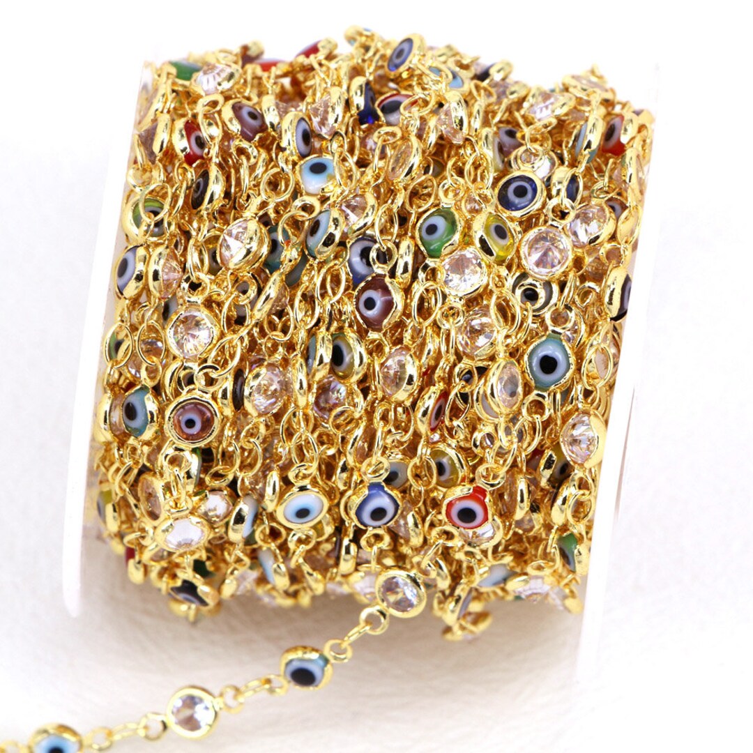 5 Meters, Evil Eye Chains, Evil Eye Enamel Chain, Coin Lampwork Glass ...