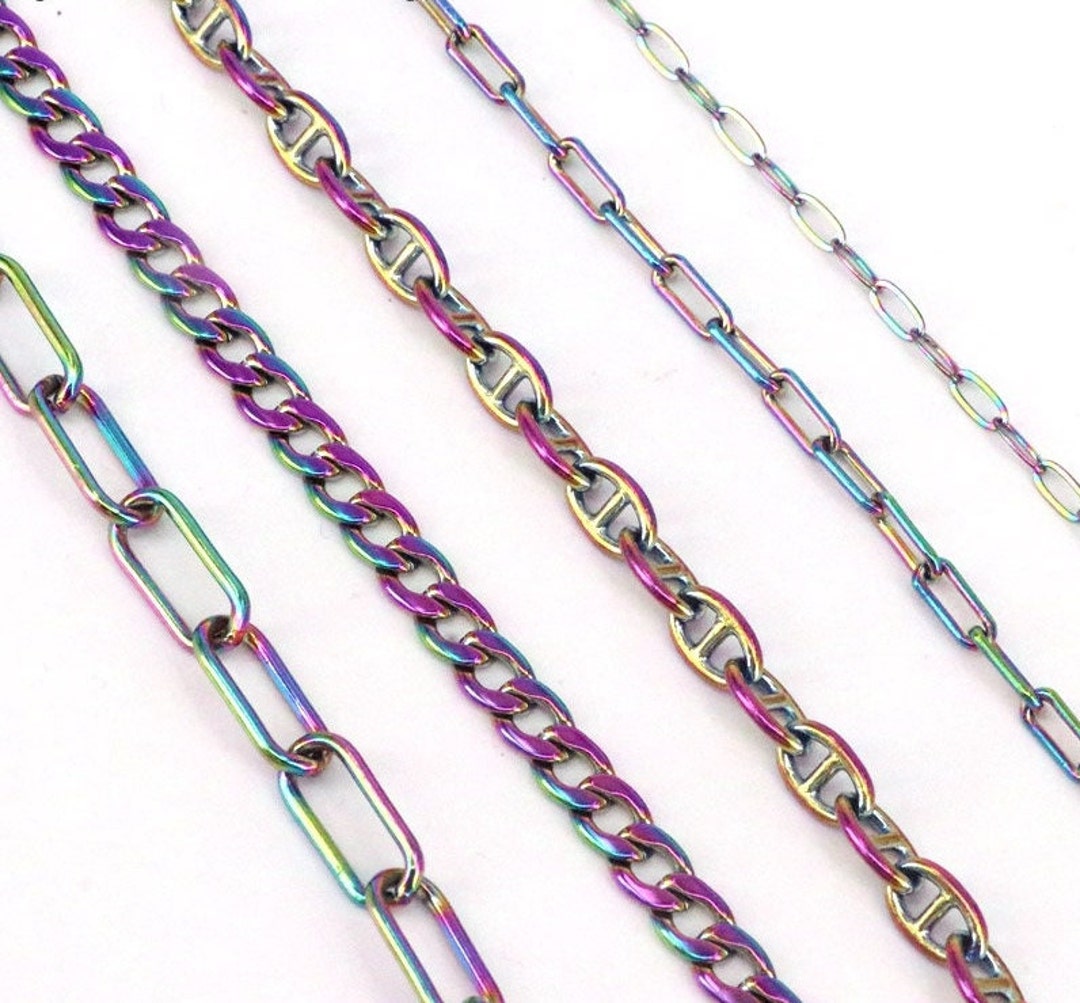 5 Meters, 5 Styles Rainbow Color Plated Link Chain for Men Women ...