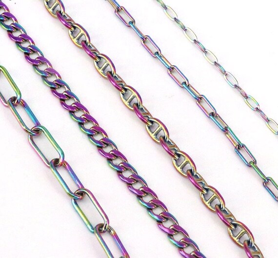 5 Meters 5 Styles Rainbow Color Plated Link Chain for Men - Etsy