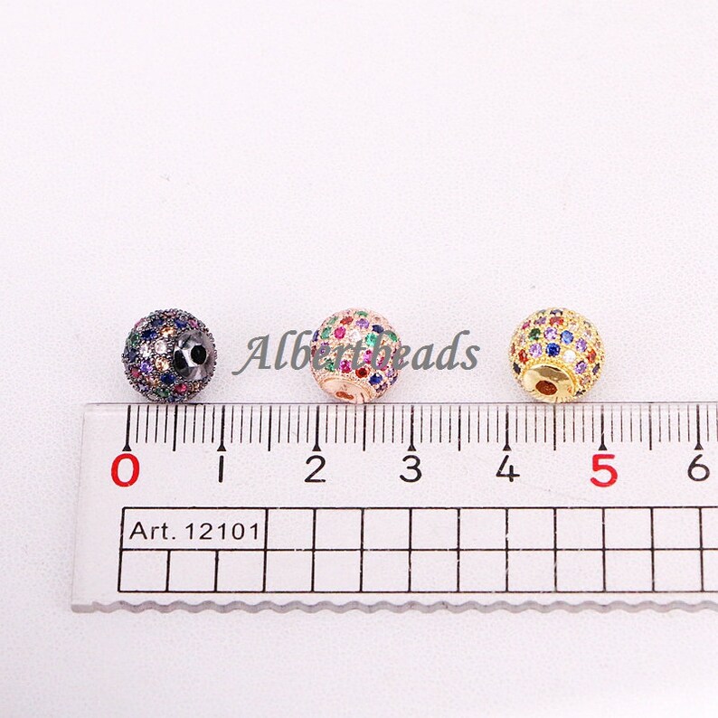AZYZ316-5491 Round Ball CZ Beads DIY Metal Bead Brass Micro Pave Cubic ...