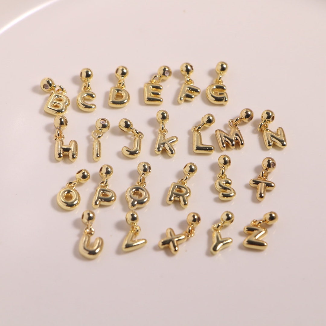 26pcs, 18K Gold Plated Cute Initial Letter Charm With Rubber Stopper ...