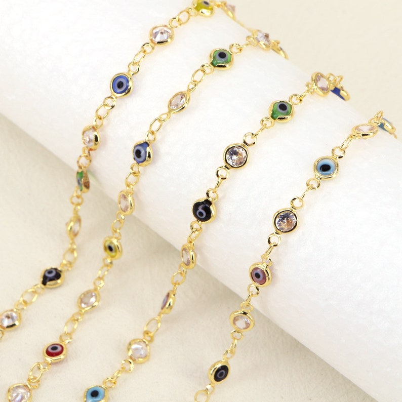 5 Meters, Evil Eye Chains, Evil Eye Enamel Chain, Coin Lampwork Glass ...