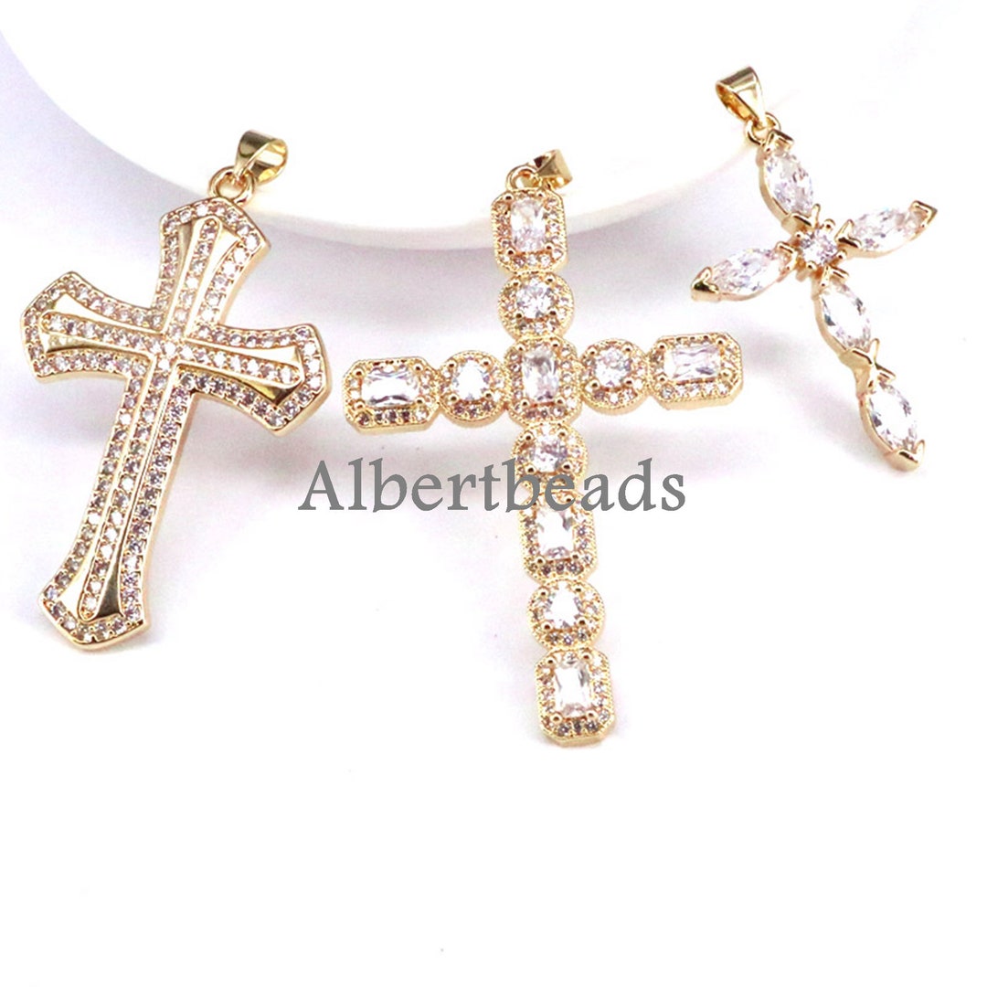 5PCS, CZ Clear Micro Pave Cross Pendant, CZ Pave Cross Charm, Gold ...