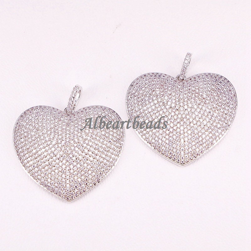 AZYZ300-4100 Micro Pave Full CZ Stone Lovely Heart Necklace Pendants ...