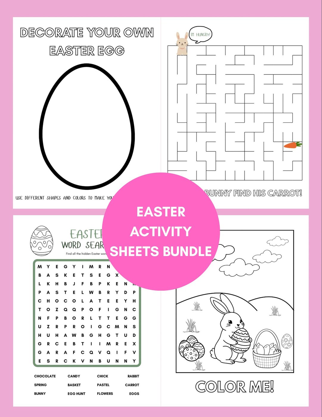 Easter Activity Sheets Bundle | Coloring Pages, Maze, Word Search (PDF ...