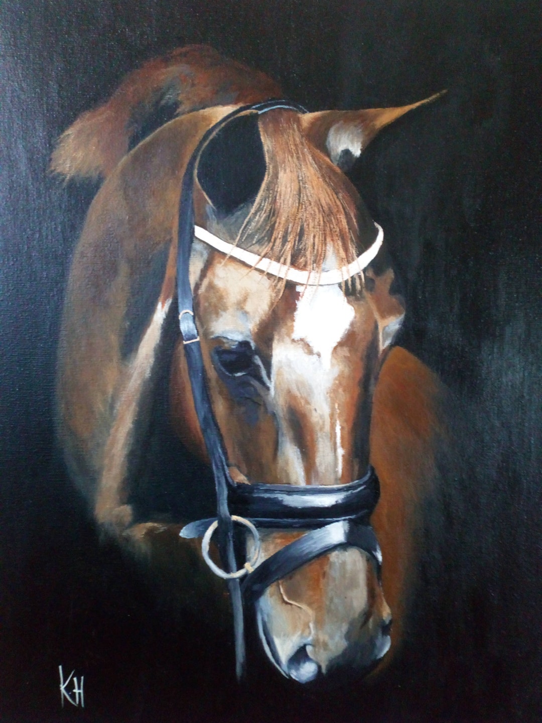 Horse Portrait Painting on Canvas Horse Painting Brown Horse Painting ...