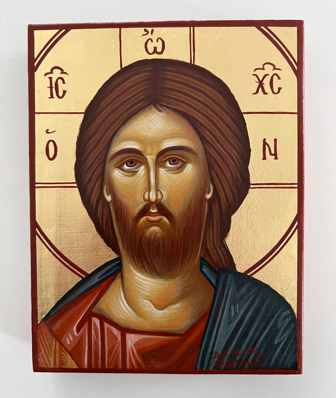 Jesus Christ Painting Iconography Handmade Greek Orthodox Icon Art Wall ...