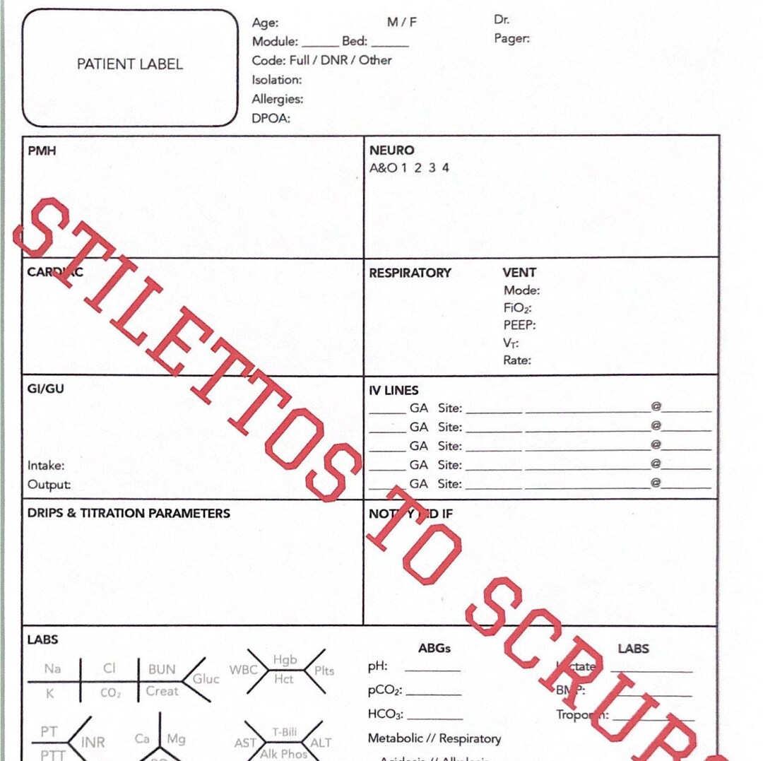 Nursing Icu/med Surg Brain Sheet + Med Sheet + Task Bundle for Rn/lvns ...
