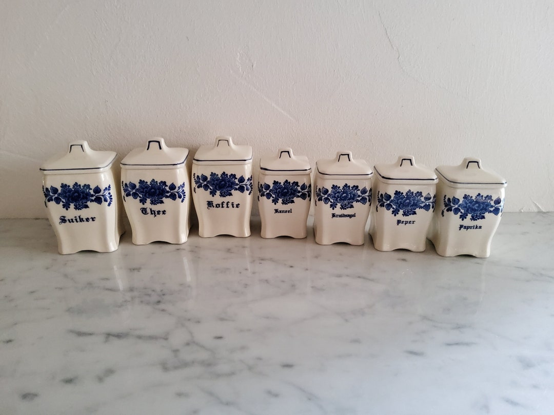 Set of Old Storage Jars, White Blue, Vintage, Shabby, Nostalgic - Etsy