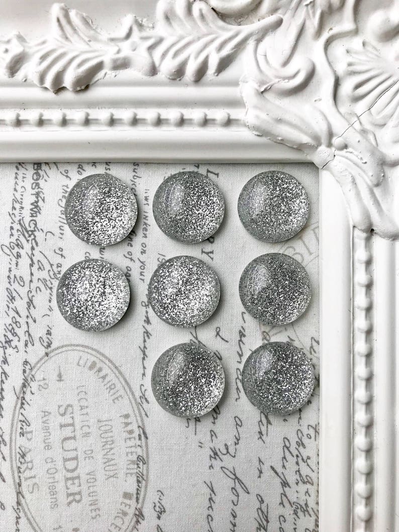 Silver Glitter Magnet Set, Silver Glitter Pushpins, Decorative Pushpins ...