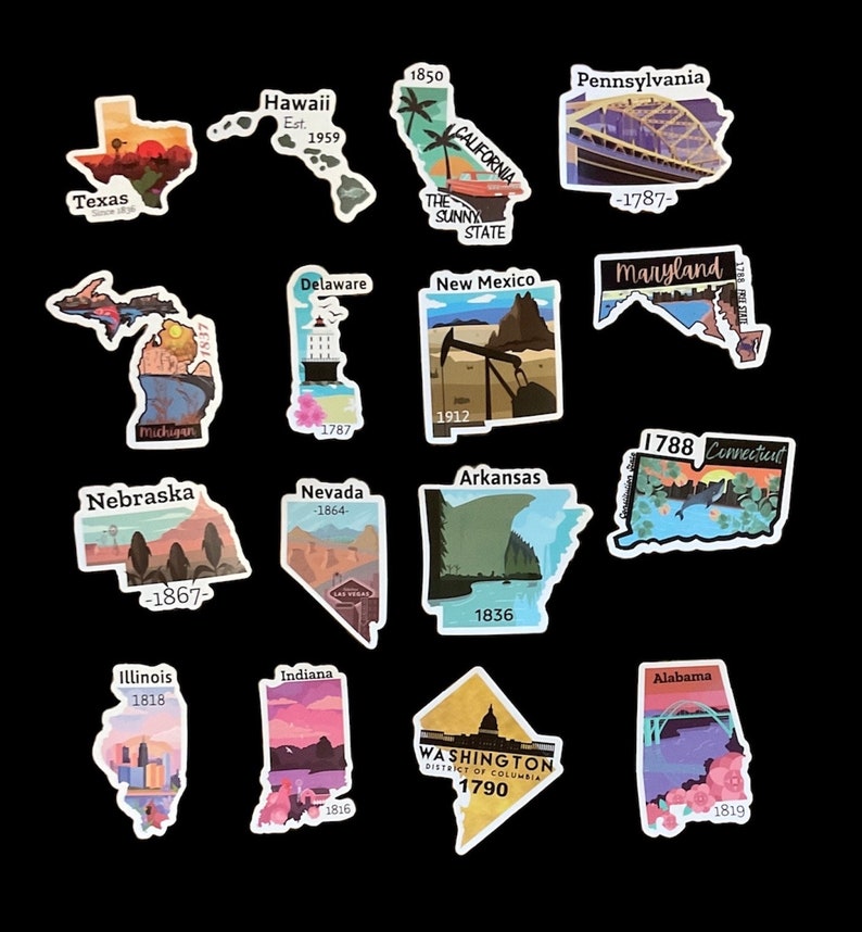 50 PCS USA State Sticker Pack/laptop Stickers/travel Stickers/scrapbook ...