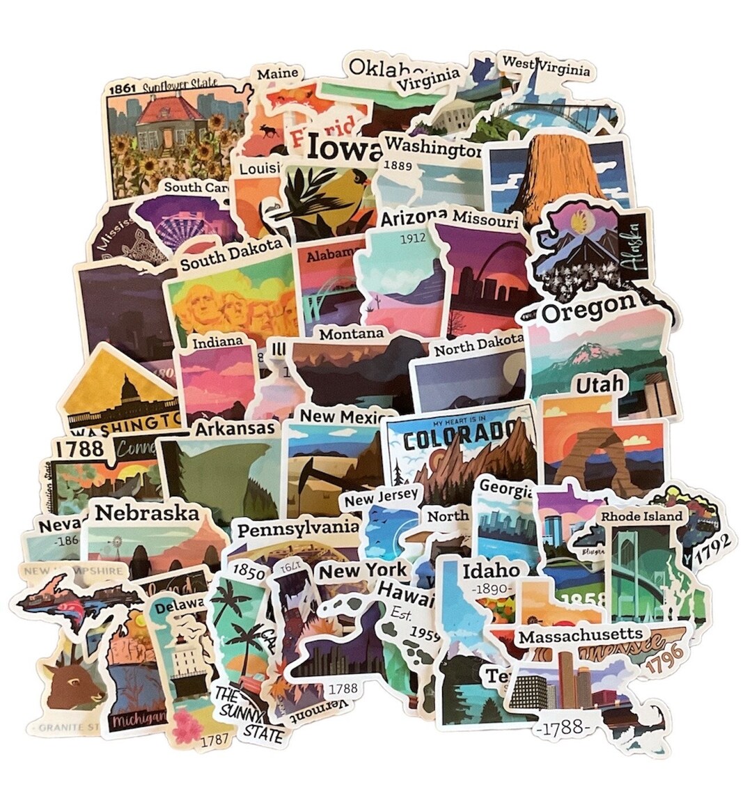50 PCS USA State Sticker Pack/laptop Stickers/travel Stickers/scrapbook ...