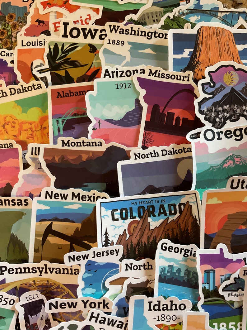 50 PCS USA State Sticker Pack/laptop Stickers/travel Stickers/scrapbook ...