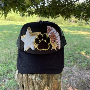 Football Trucker Patch Hat, Paw Print Hat, Gift for Her, Trendy Trucker ...