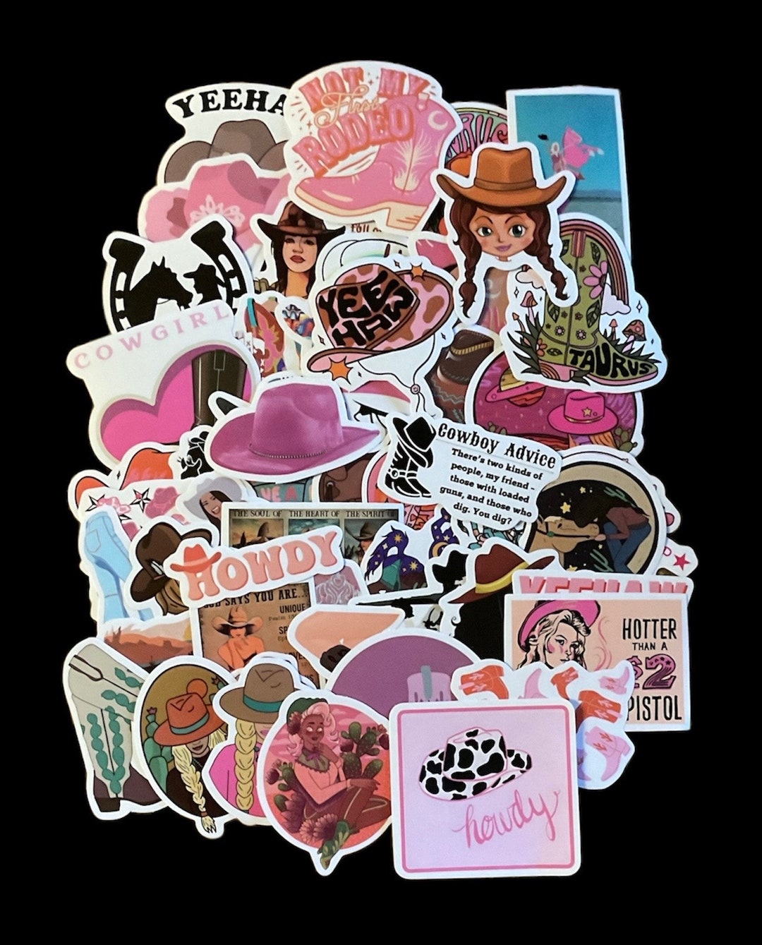 50 PCS Cowgirl Sticker Pack, Western Stickers, Pink Cowgirl Party ...