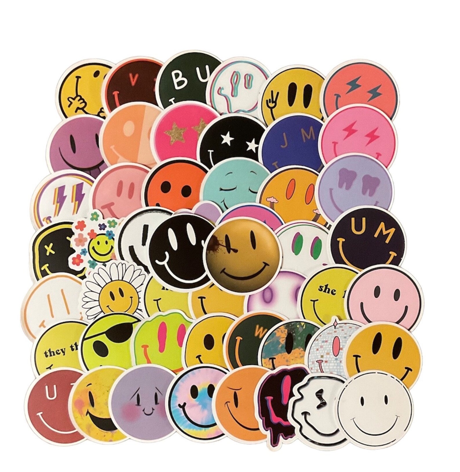 50 PCS Smiley Face Sticker Pack, Scrapbook Stickers, Smiley Face Lover ...