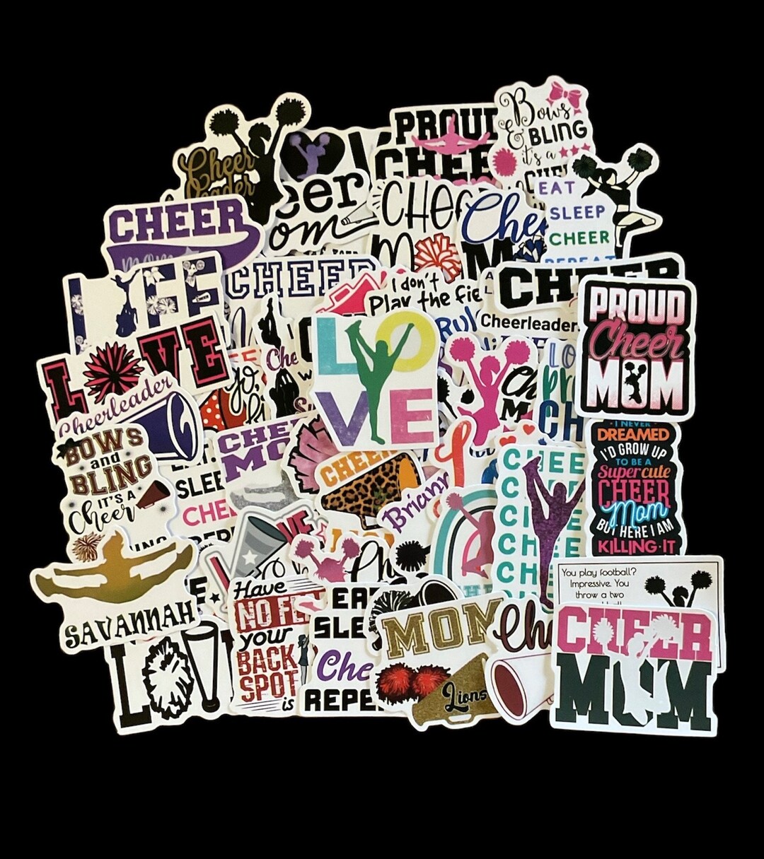 50 PCS Cheer Sticker Pack, Cheerleader Stickers, Cheer Mom, Waterbottle ...