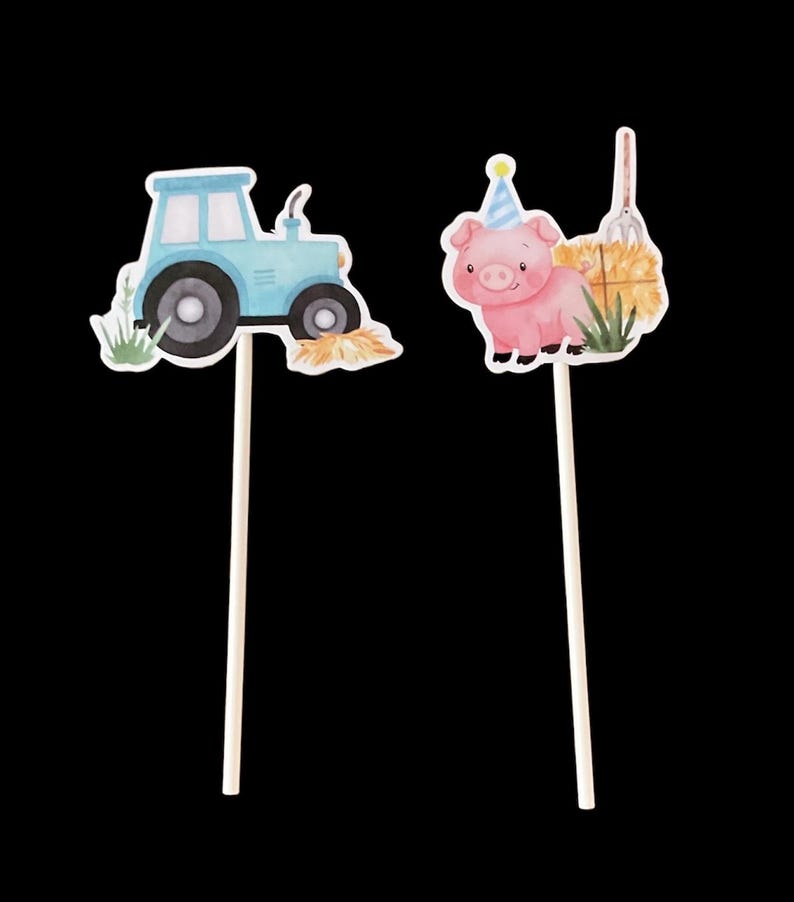 Farm Animal Cupcake Toppers: Barnyard Birthday Party Decor, Set of 12 ...