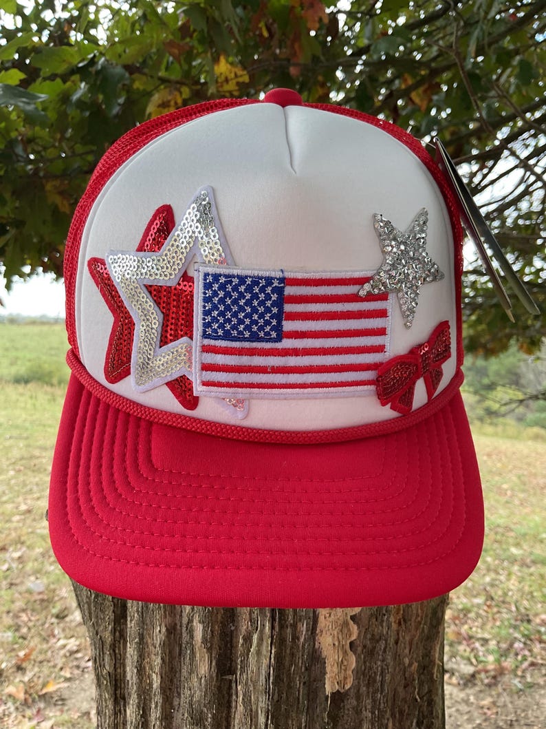 Patriotic Trucker Patch Hat, USA Gift, Trendy Trucker Hat, Beach Hat ...