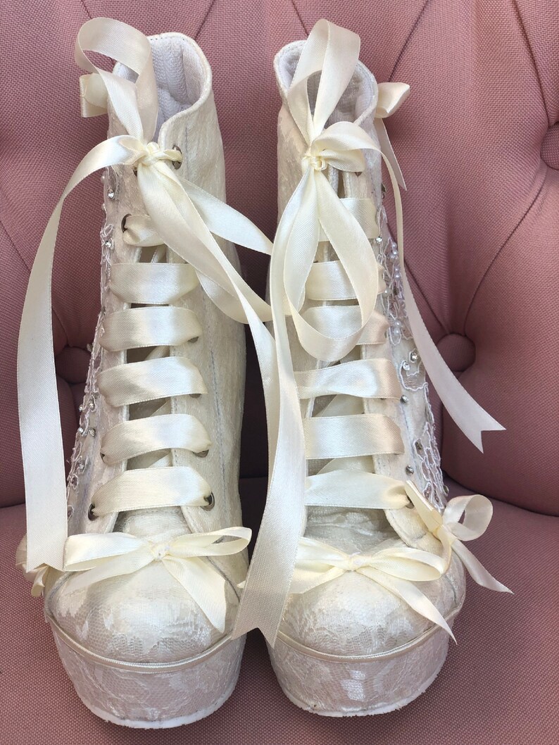 Wedding Boots for Bride Lace Ivory Wedding Wedges Comfy | Etsy