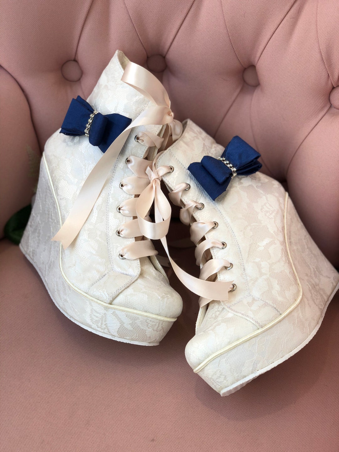 Wedding Wedges for Bride, Bow Wedding Shoes, Something Blue Shoes for ...