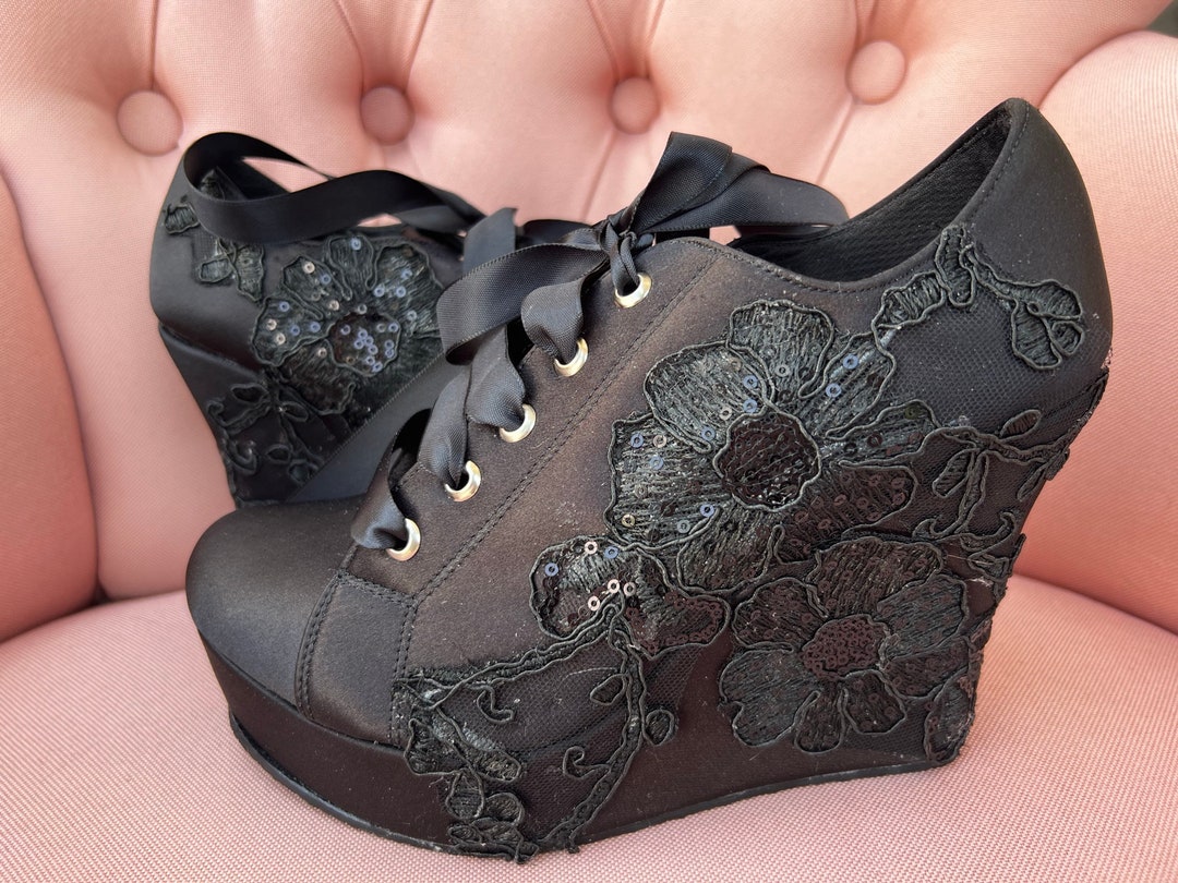 Stylish Black Wedge Party Shoes for Mother of the Bride, Wedding Gift ...