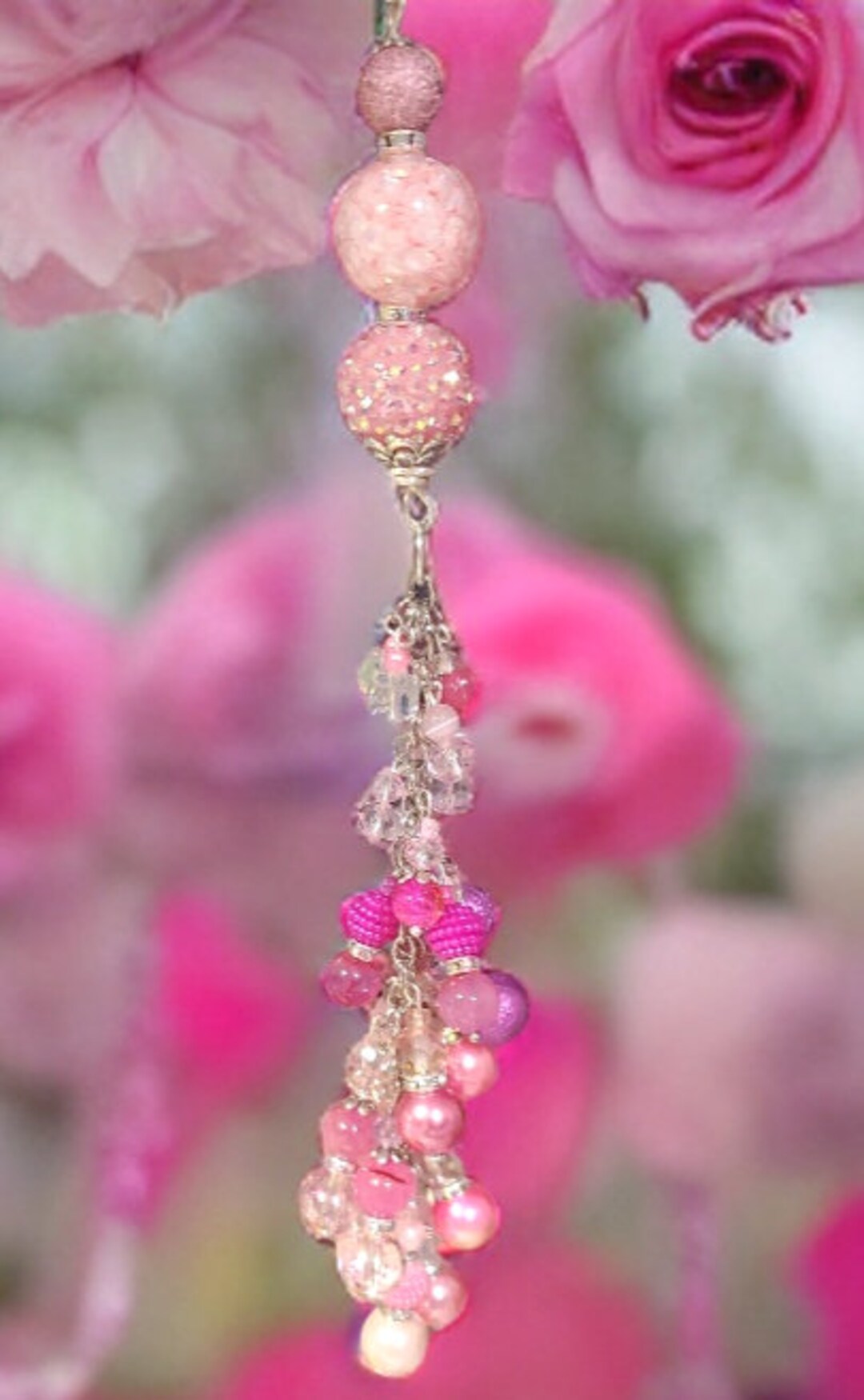 Beautiful Shades of Pink and Clear Crystal Beaded Chunky Purse Charm or ...