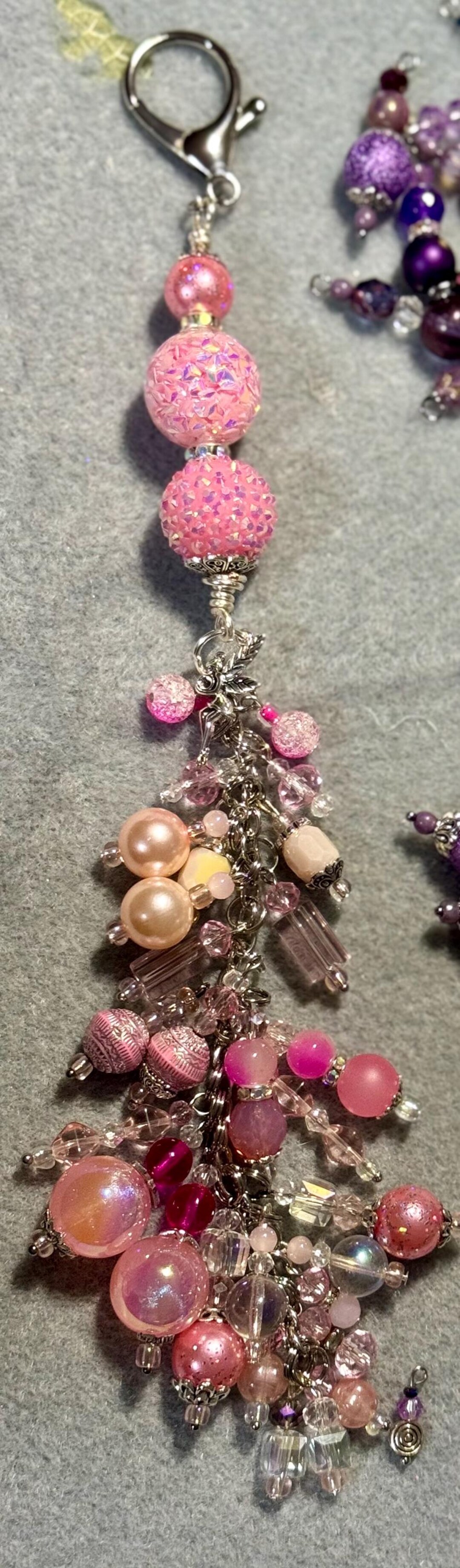 Beautiful Shades of Pink and Clear Crystal Beaded Chunky Purse Charm or ...